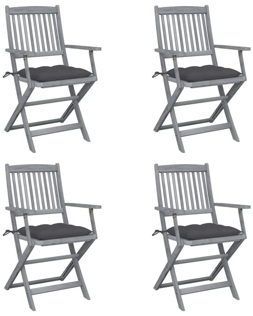3064524 vidaXL Skládací zahradní židle s poduškami 4 ks masivní akáciové dřevo