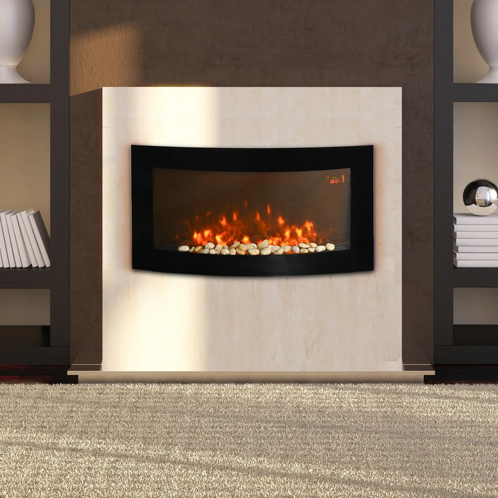 HOMCOM Elektrokamin s topením, nástěnný krb s LED efektem plamene, 10 barev plamene, 900/1800 W, elektrický krb s časovačem, nastavitelný termostat, …