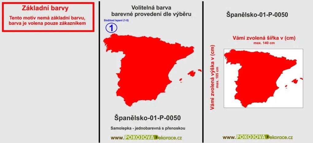 Mapa Španělska - 01, Samolepky na zeď