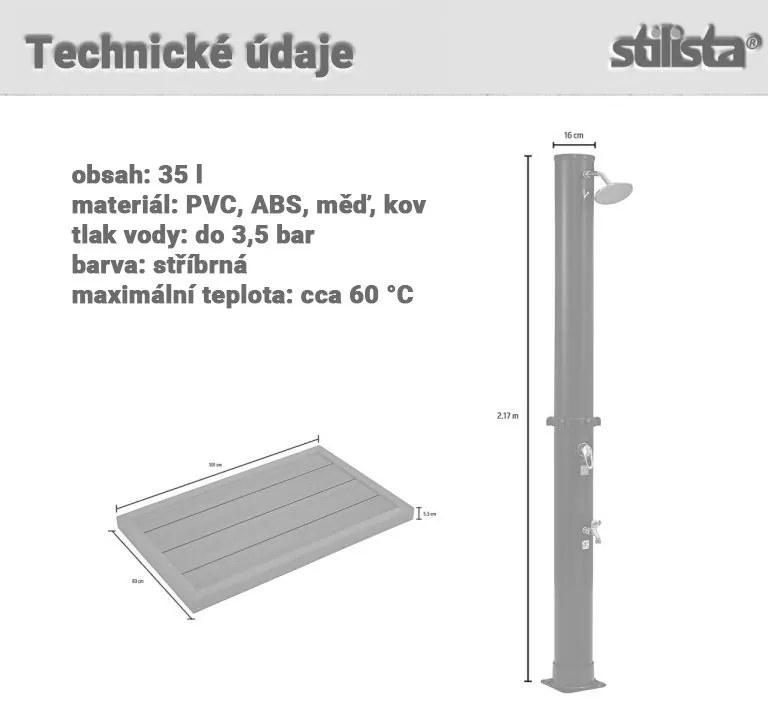 Stilista 88785 STILISTA Zahradní solární sprcha, 35 l, stříbrná