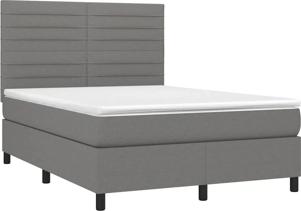 Box spring postel s matrací a LED tmavě šedá 140x190 cm textil 3134950