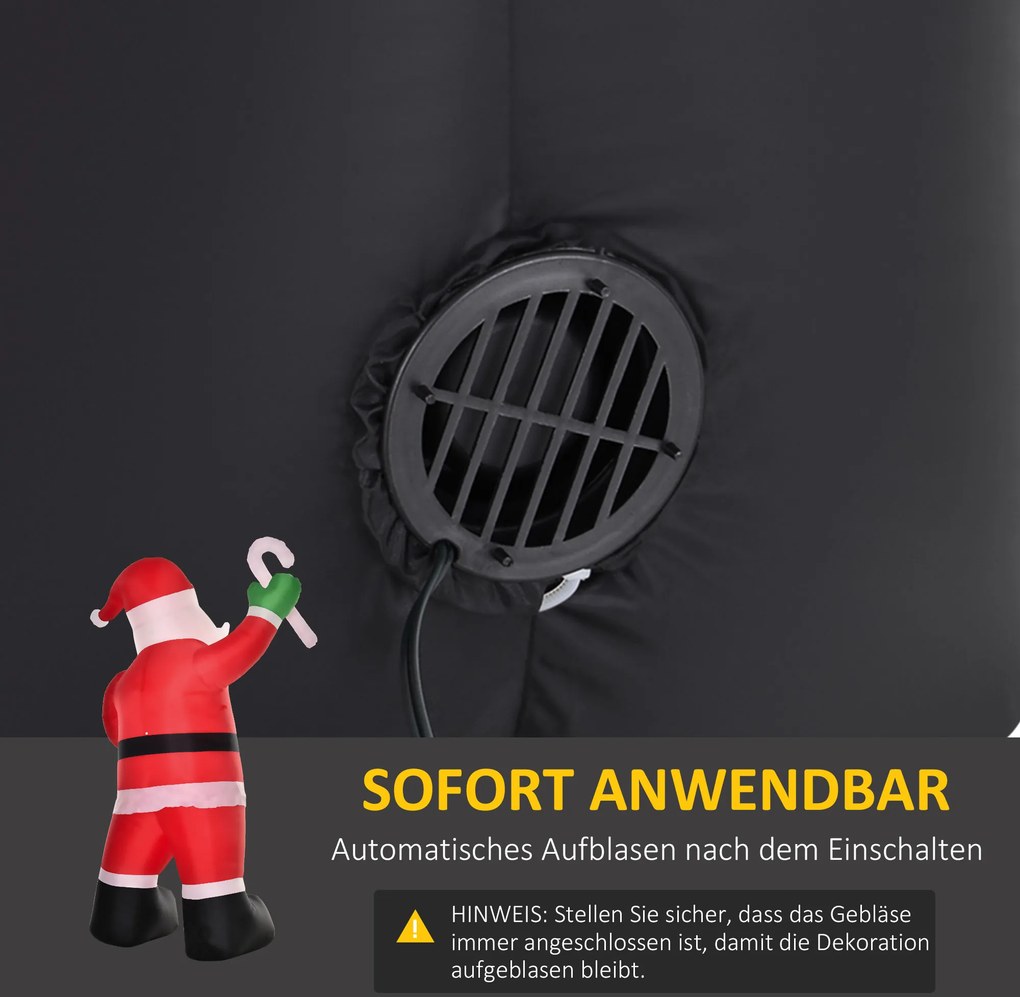 HOMCOM Nafukovací Santa Claus s LED osvětlením, včetně ventilátoru, upevňovacích lan, hřebíků do země, pytlů s pískem, 140cm x 85cm x 250cm