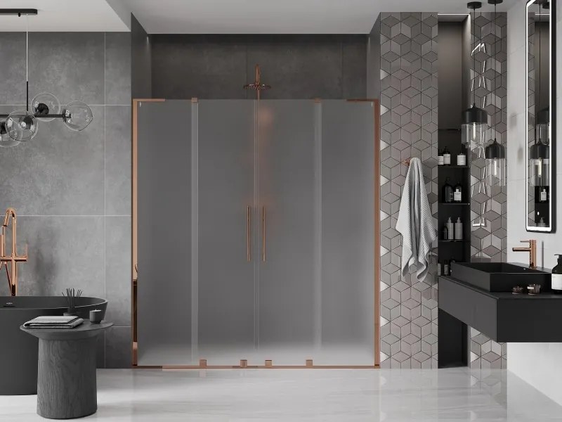 Mexen Velar L Duo, posuvné sprchové dveře do otvoru 200 cm, 8mm sklo námraza, růžové zlato, 871-200-003-32-60