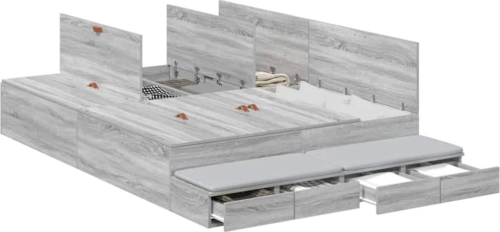 Rám postele s úložným prostorem se zásuvkou Šedá Sonoma 150 cm 3335650