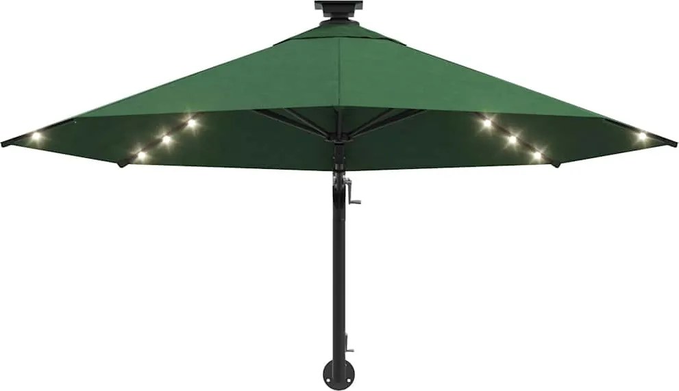 Nástěnný zahradní slunečník s LED 300 cm zelený 312523