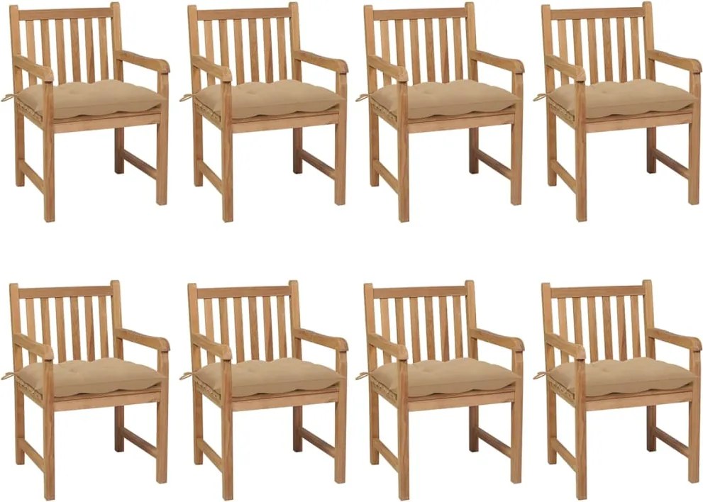 Zahradní židle 8 ks s béžovými poduškami masivní teak 3073076