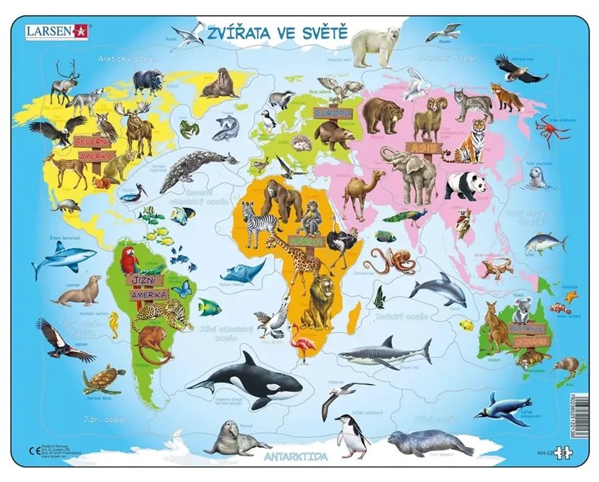 Larsen Vzdělávací puzzle Zvířata ve světě 28 dílků