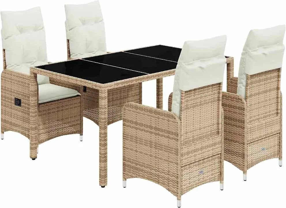 5dílný zahradní bistro set s poduškami béžový polyratan 3277098