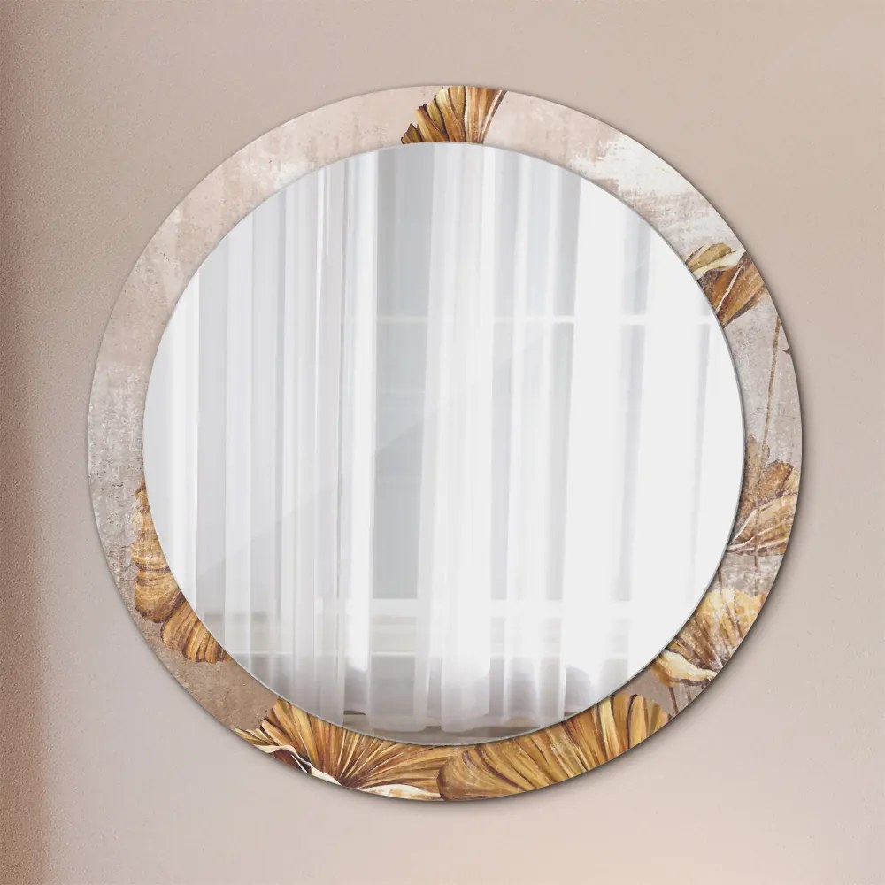 Kulaté dekorativní zrcadlo Zlaté listy fi 90 cm