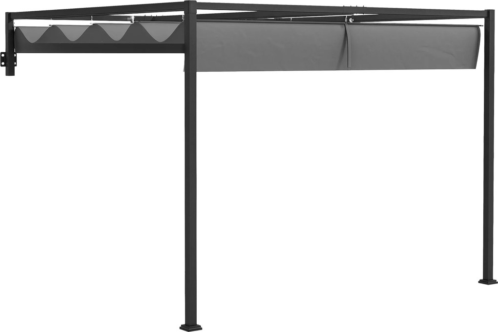 Outsunny Pergola Zahradní Altán 3x4m s Odkrytelnou Střechou a Odvodňovacími Otvory, Zahradní Pergola z Oceli a Polyesteru s Kolíky a Šrouby, Tmavě Šed