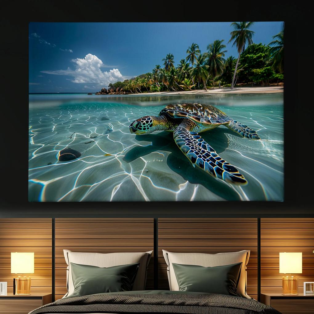 Obraz na plátně - Mořská želva u pláže FeelHappy.cz Velikost obrazu: 120 x 80 cm