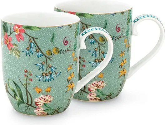 Pip Studio Jolie flowers blue, sada 2 hrnečků 145ml, dárkové balení, modré