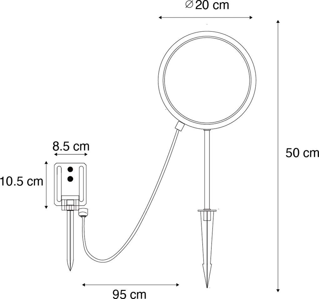 Sada 2 černých bodových svítidel 50 cm včetně dobíjecího LED a solárního IP65 - Adalind