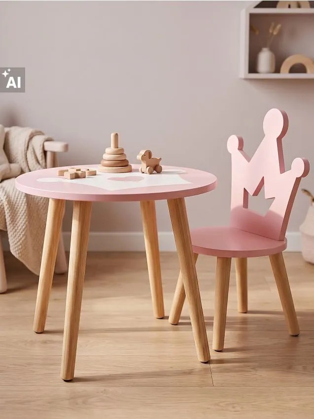 Sinsay - Sada: stolek a židle ve tvaru koruny - pastelová růžová