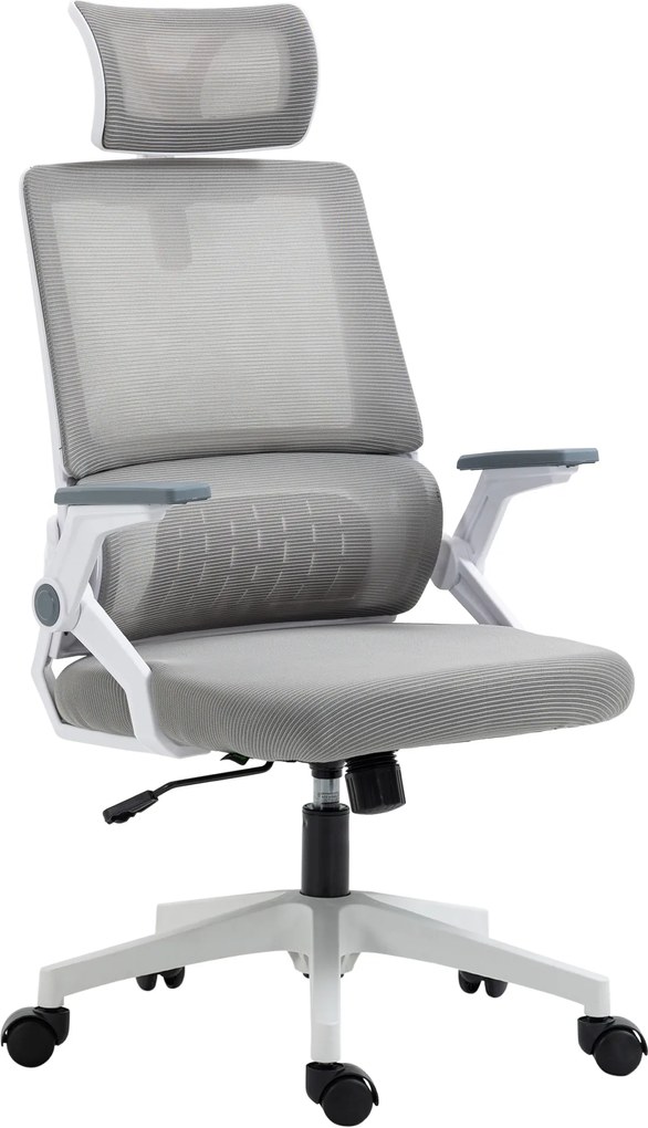 Ergonomická kancelářská židle Vinsetto s nastavitelnou opěrkou hlavy a područkami, výškově nastavitelnou otočnou židlí s funkcí houpání a síťovanou b…