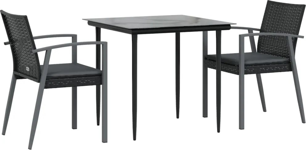 3dílný zahradní jídelní set s poduškami polyratan a ocel 3186971