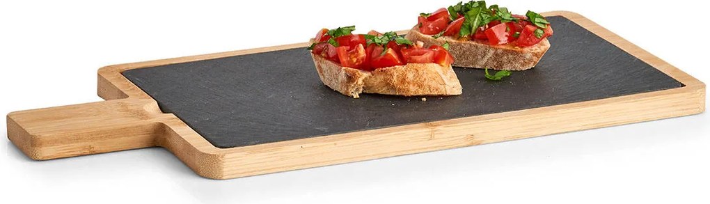 Břidlicová servírovací deska, s bambusovou rukojetí, 40 x 19 cm