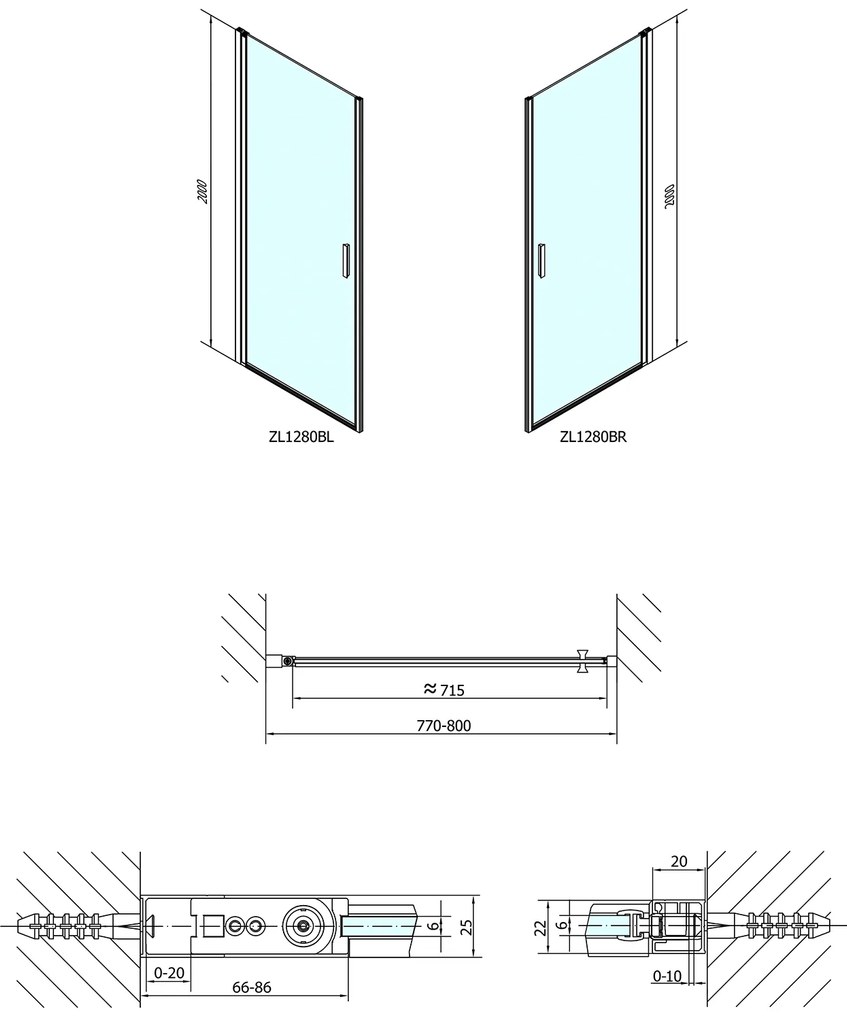 Polysan ZOOM LINE BLACK sprchové dveře 800mm, čiré sklo, ZL1280B