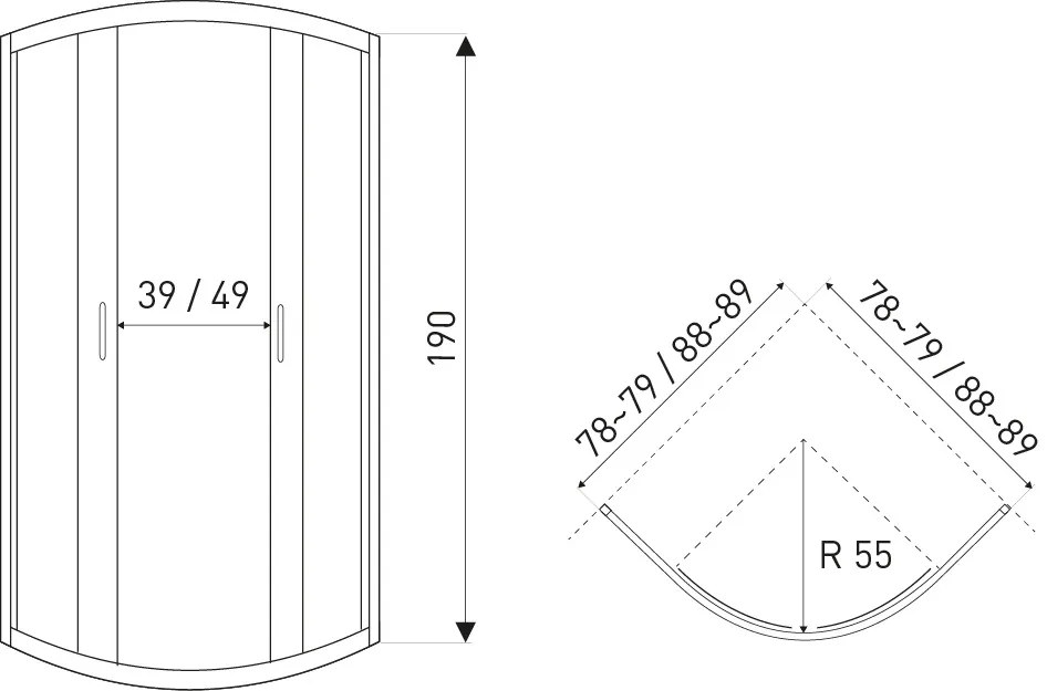 Novoterm Čtvrtkruhový sprchový kout NV-Tiara 80x80 černá/grafit - bez vaničky