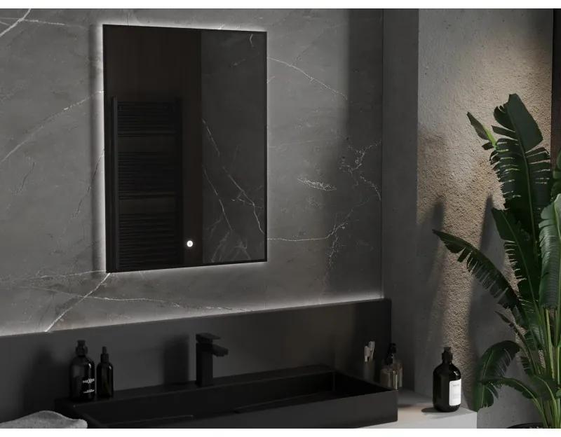 Mexen Erma podsvícené koupelnové zrcadlo 60 x 80 cm, LED 6000K, ventilátor, Černá rama - 9814-060-080-611-70