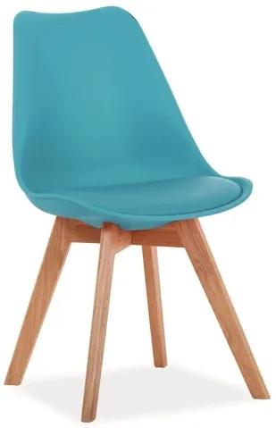 Jídelní židle Kris, plast a ekokůže modrá, podnož buk