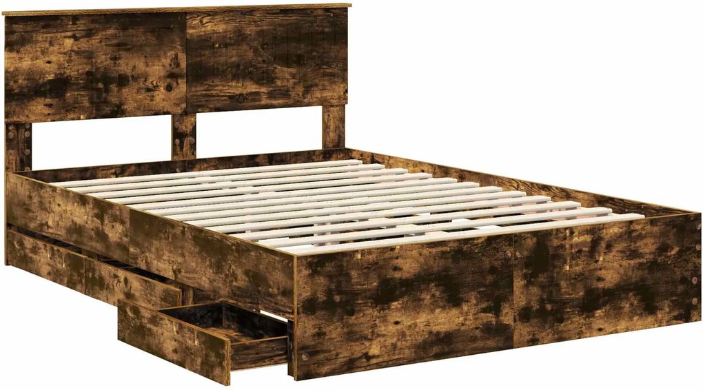 Rám postele s čelo Kouřový dub 135 x 190 cm Inženýrské dřevo 3410718