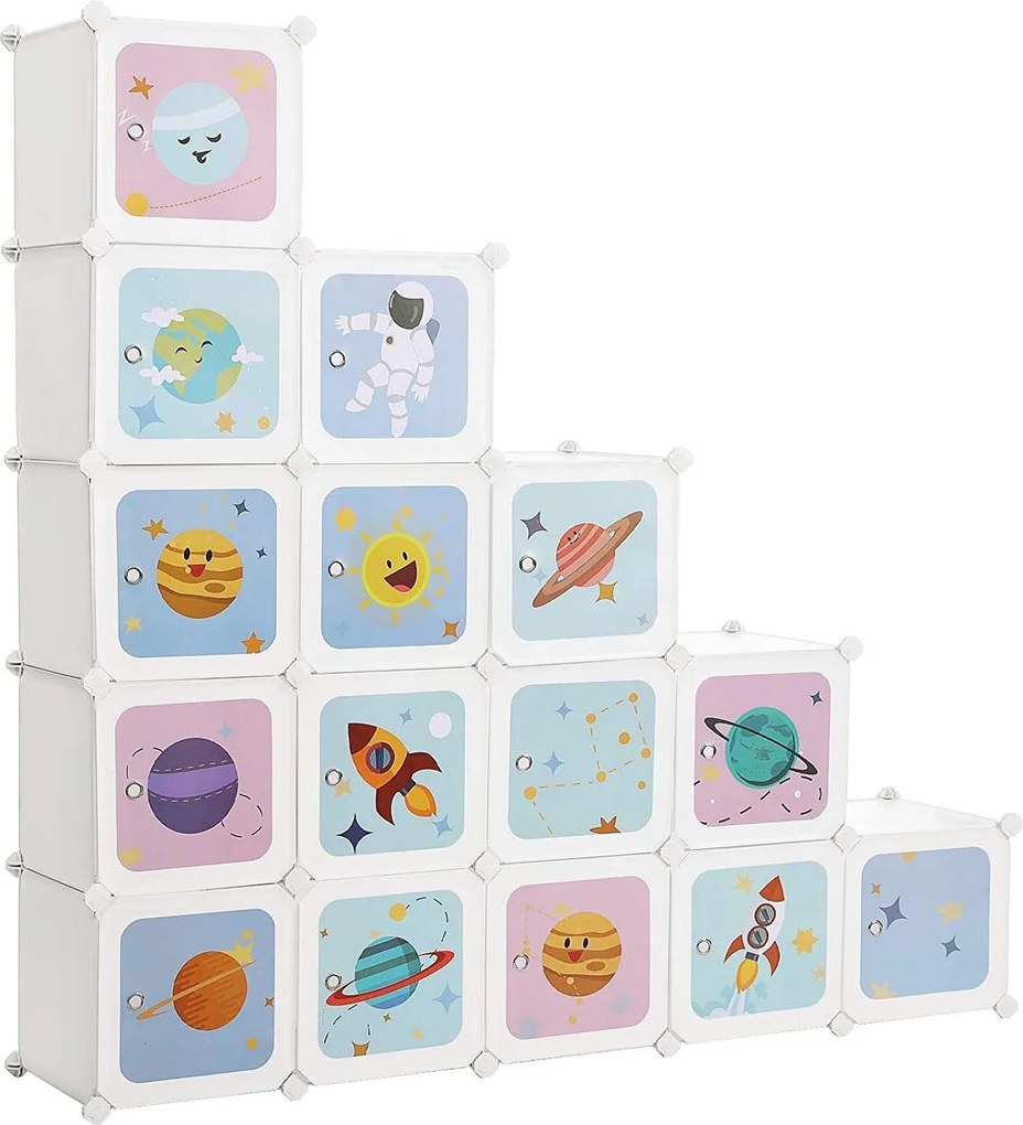 15 kostkový úložný prostor na hračky, organizér na hračky 153x31x153 cm, téma vesmírného cestování
