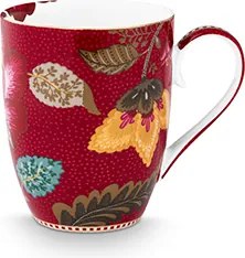 Pip Studio Blooming Tales set 2 ks hrnku 350 ml - tmavě červený (Luxusní set tmavě červených porcelánových hrnků)
