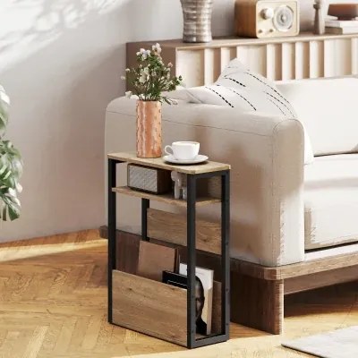 HOMCOM příruční stolek, noční stolek se dvoustupňovou odkládací plochou, zaoblené rohy, 46 d x 18 š x 58,5 v cm, ořech
