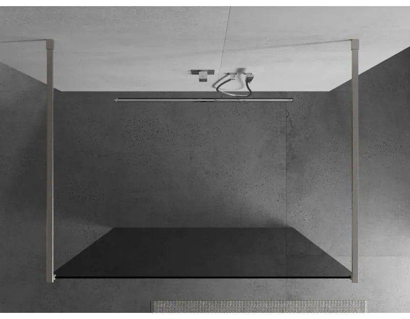 Mexen Kioto, sprchová zástěna Walk-In 140 x 200 cm, 8mm šedé sklo, broušená ocel profil, 800-140-002-97-40