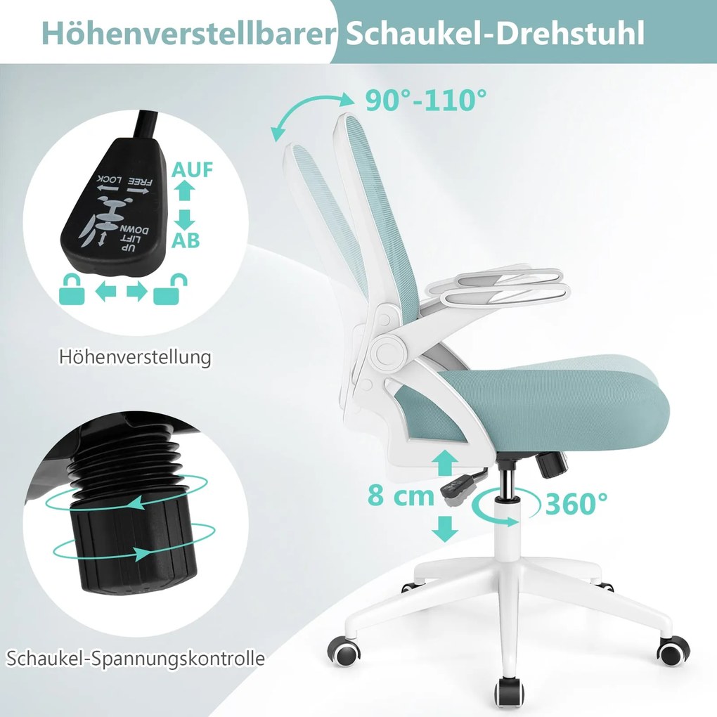 Costway Ergonomická kancelářská židle se sklopnými područkami a houpací pracovní