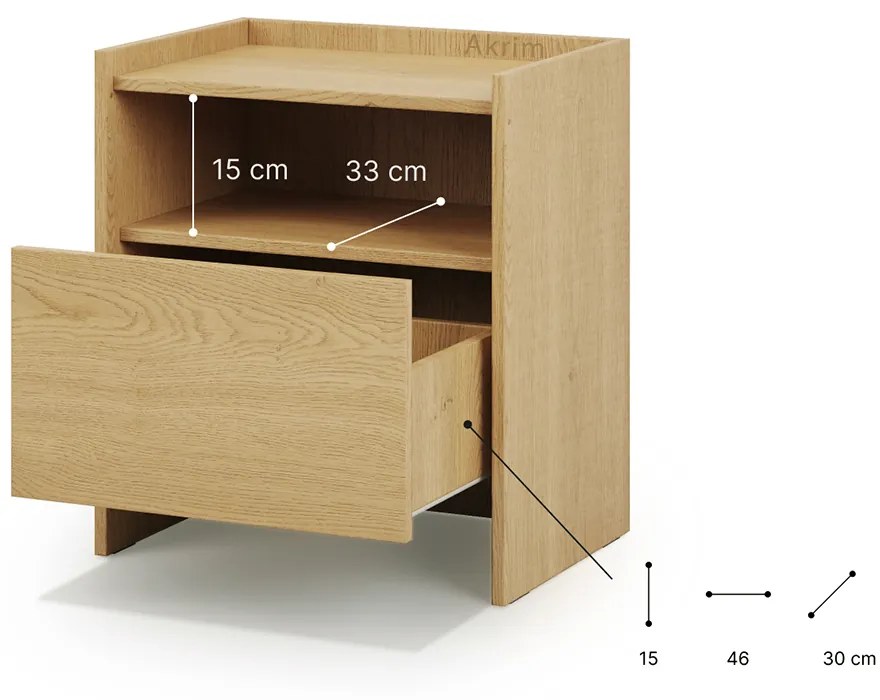 Noční stolek JAPANDI SN | 53 cm | dub cremona | bezúchytové otevírání