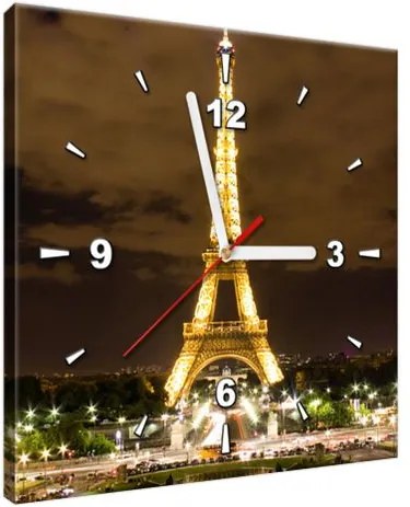 Tištěný obraz s hodinami Paříž Eiffelova věž v noci 30x30cm ZP135A_1AI
