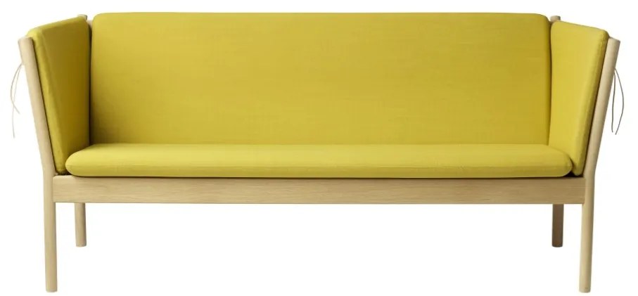 Pohovka J148 z dubového masivu - trojmístná, textilní potah barva potahu:: žlutá, Barva rámu:: světlý dub