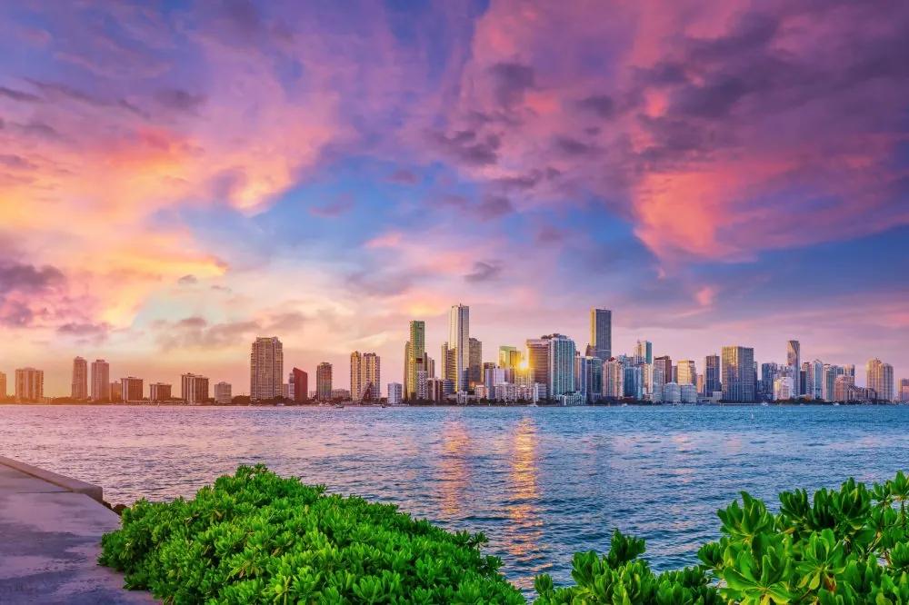 Vícedílný obraz Panorama Miami Při Západu Slunce Nedostatek Nedostatek Přírodní plátno 120x80