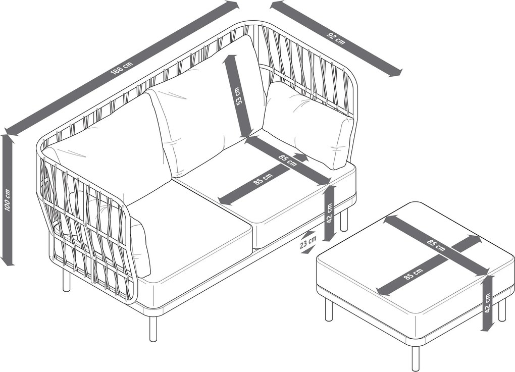 Tchibo - Pohodlná zahradní pohovka s vysokým opěradlem - barva: šedá