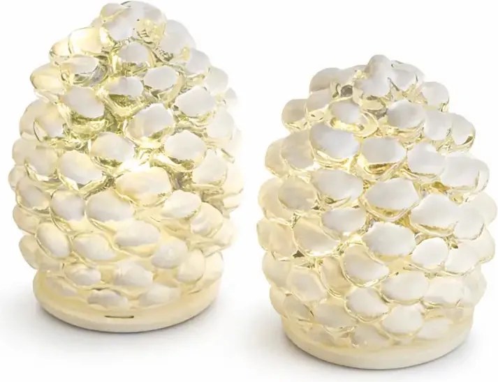 LED skleněná dekorace, šišky, sada 2 kusy, zasněžené