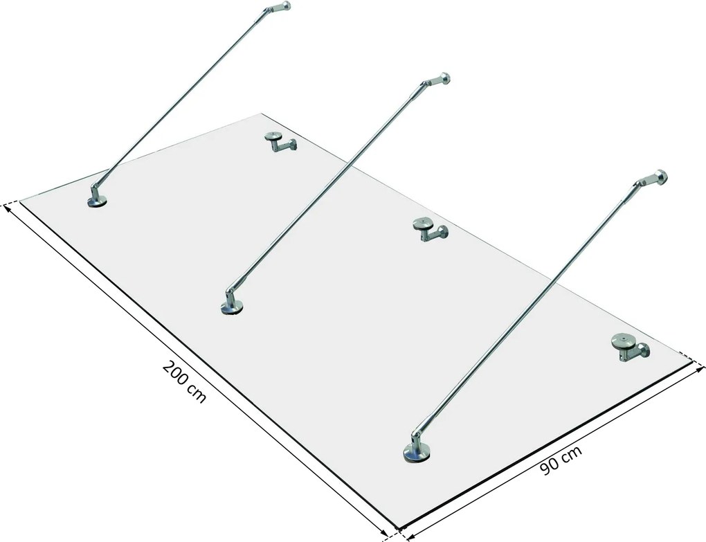 HOMCOM stříška skleněná stříška dveří z tvrzeného skla (ESG) nerezová ocel čiré sklo 3 velikosti (200x90cm) (L) | Aosom
