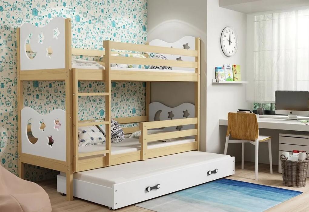 Patrová postel KAMIL 3 + matrace + rošt ZDARMA, 80x190, borovice, bílá