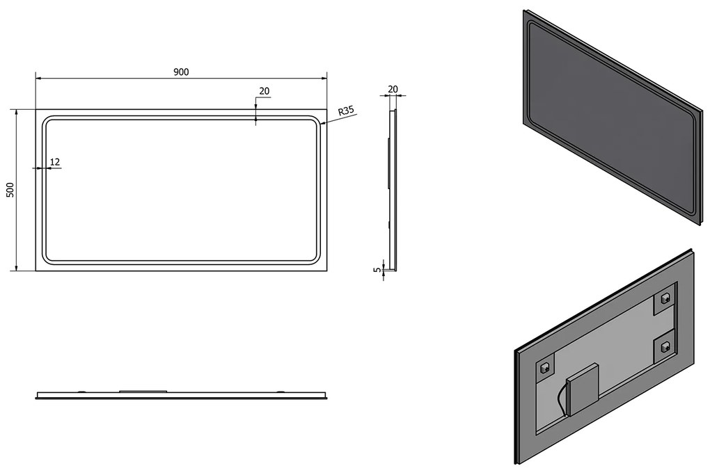 Sapho, GEMINI LED podsvícené zrcadlo 900x500mm, GM090