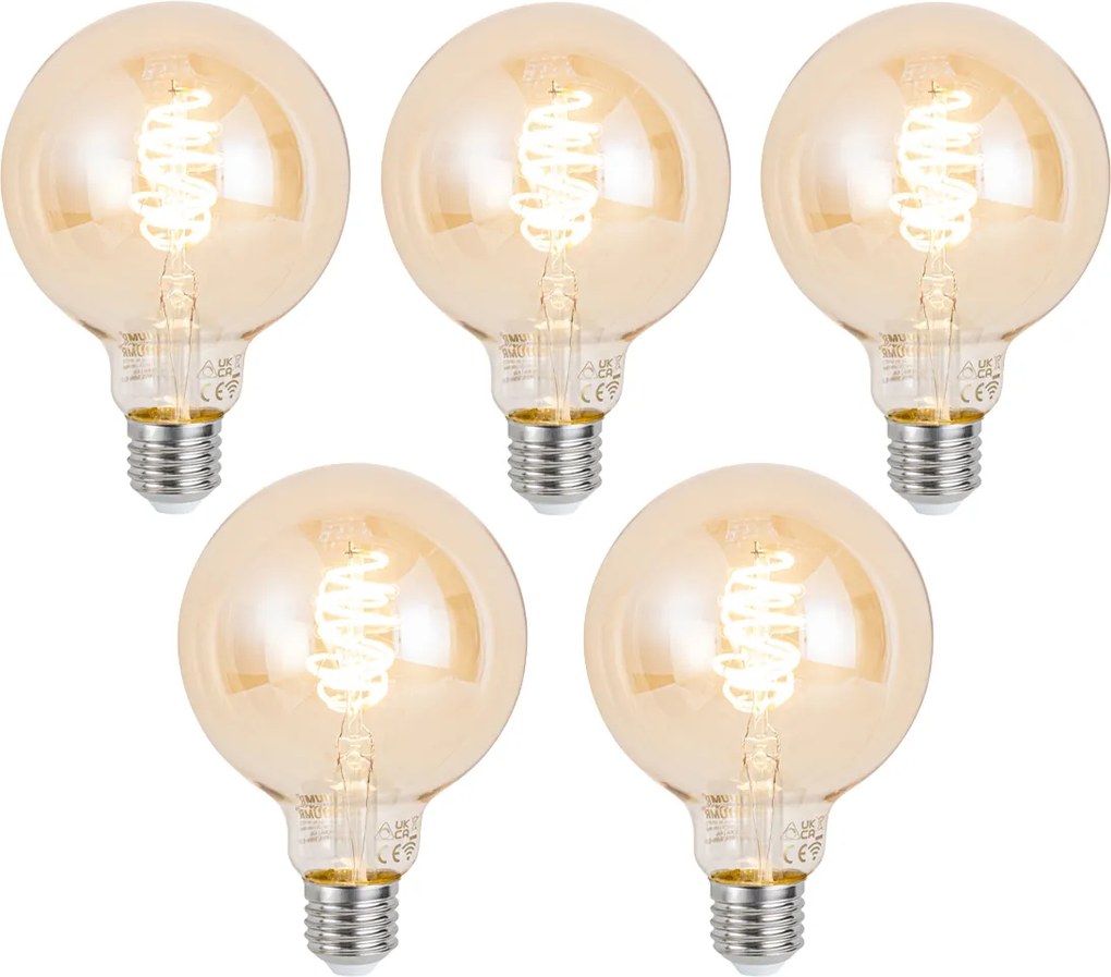 Sada 5 ks Chytré stmívatelné LED žárovky E27 G95 jantarové 4,9 W 320 lm 2500 K