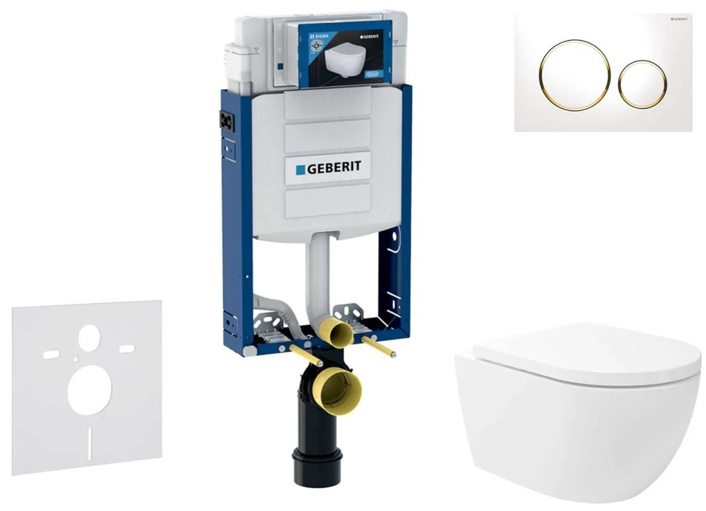 Geberit Kombifix - Set předstěnové instalace, klozetu Oudee Vortex a sedátka softclose, tlačítko Sigma20, bílá/pozlacená SANI15CA3182