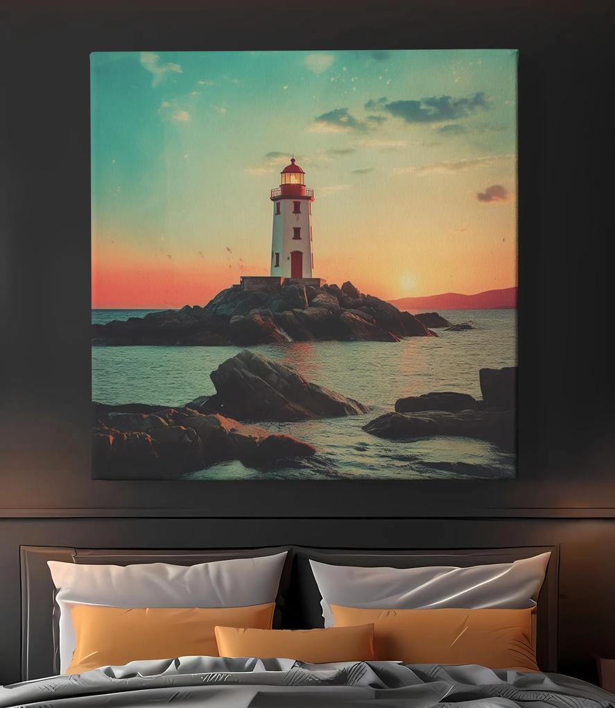 Obraz na plátně - Maják na pobřeží, polaroid FeelHappy.cz Velikost obrazu: 140 x 140 cm