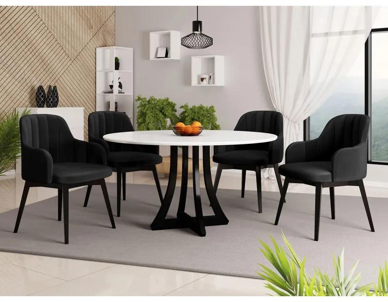 Kulatý stůl Dagerto FI 120 se 4 židlemi ST105 05, Barva: bílý lesk / černý lesk, Potah: Magic Velvet 2217