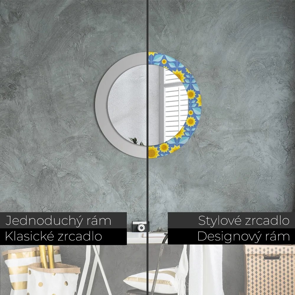 Kulaté dekorativní zrcadlo Geometrické slunečnice fi 60 cm