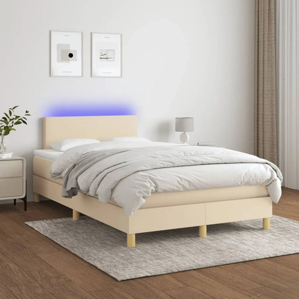Box spring postel s matrací a LED krémová 120x190 cm textil 3270079