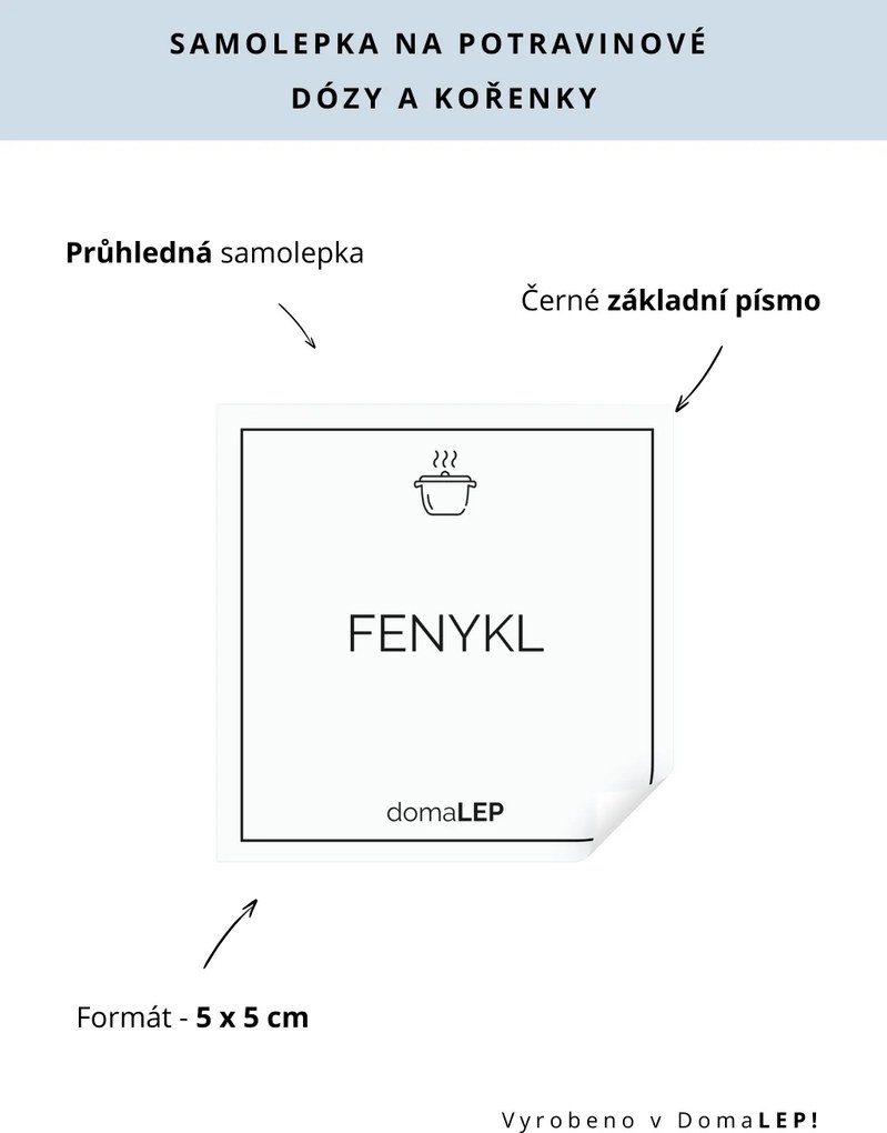 Samolepka na kořenky FENYKL průhledná  5 × 5 cm základní písmo