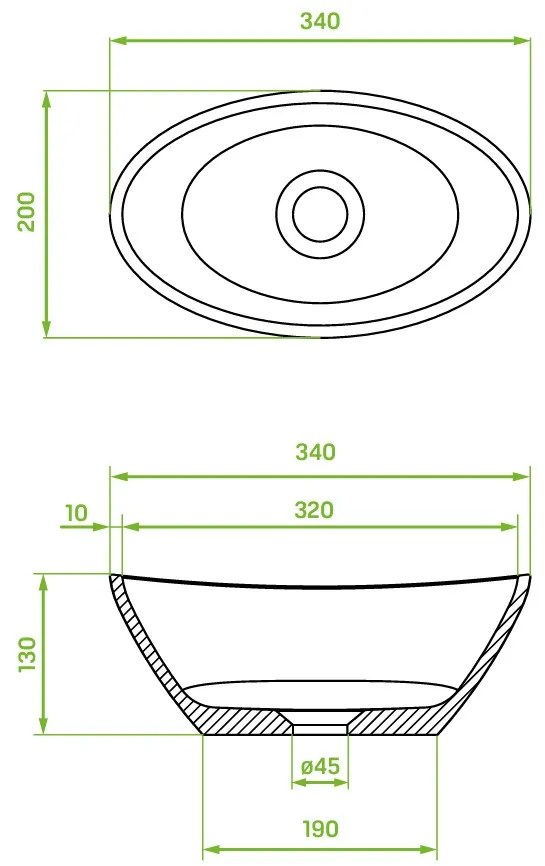 Laveo Vela, granitové umyvadlo na desku 340x200x130 mm, šedá, LAV-VGV1510T