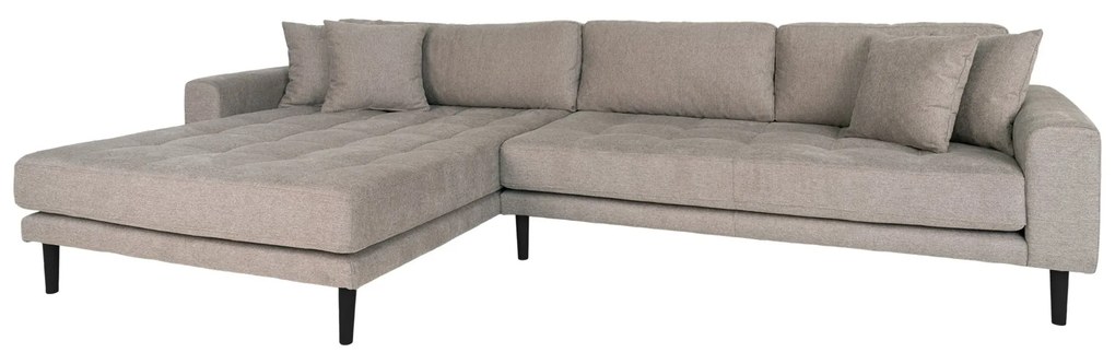 House Nordic Pohovka Lounge Sofa, levá strana v kamenné barvě se čtyřmi polštáři a černými dřevěnými nohami, HN1030