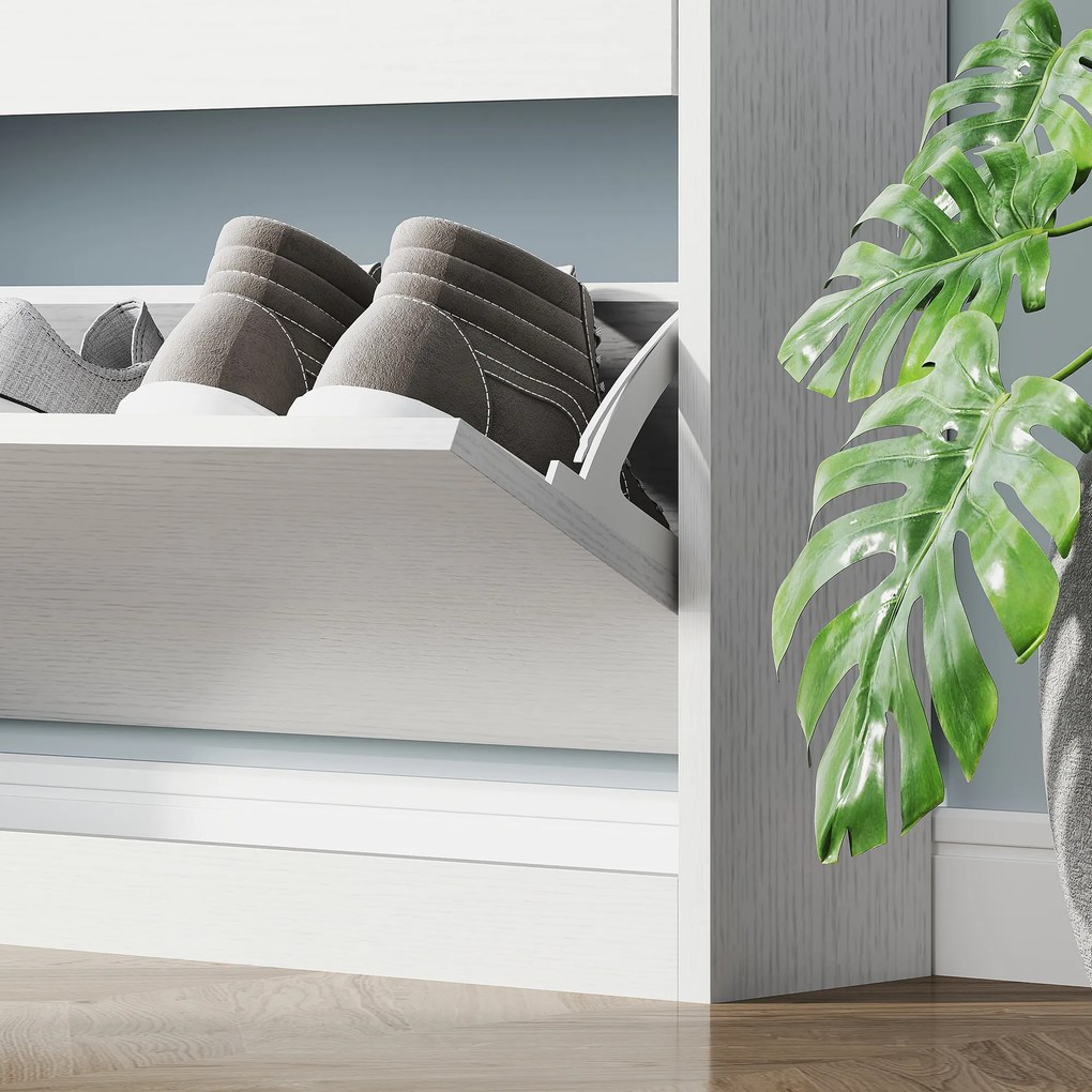 HOMCOM Skříň na boty se 3 dvířky, Botník, Skříň na obuv pro 9-12 párů bot 80 x 17 x 108 cm, Bílá